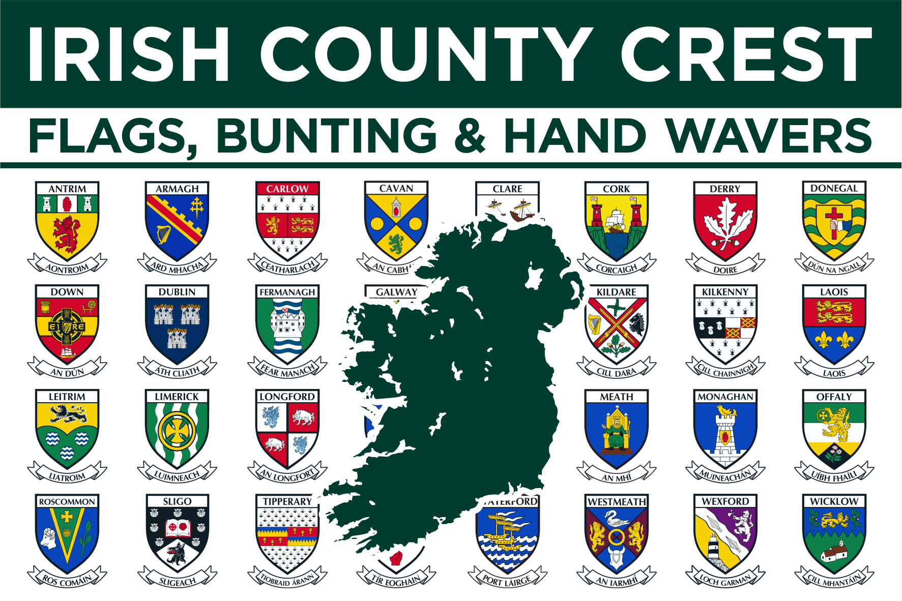 Irish County Flags, Bunting & Hand Wavers – Flags Ireland Prospect Design