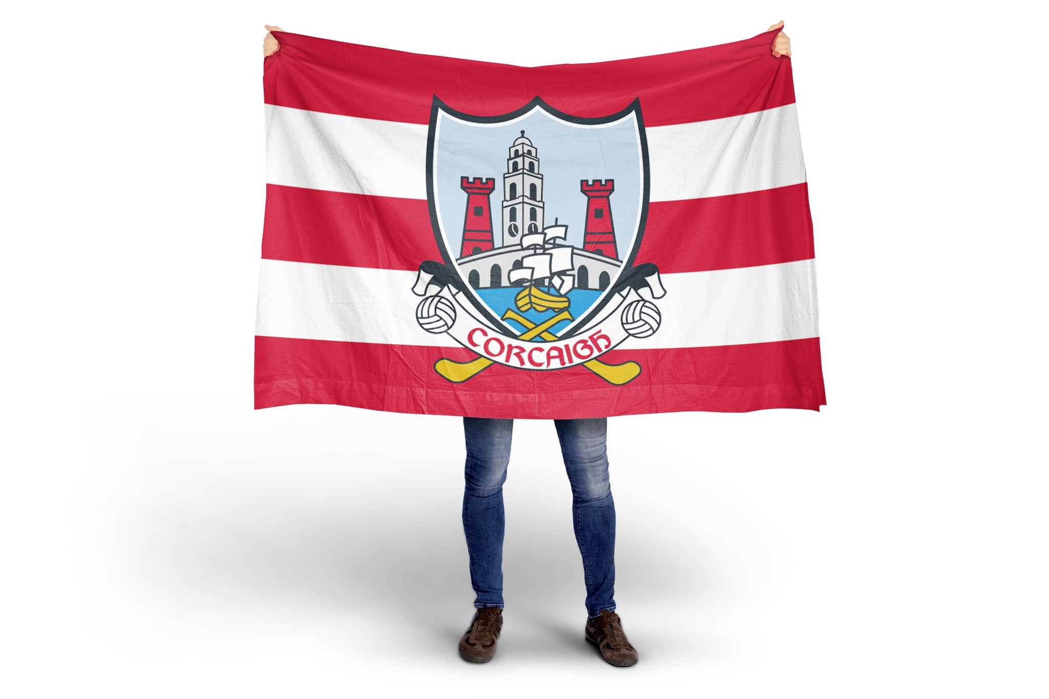 Cork GAA Crest Red & White Striped Flag – Flags Ireland Prospect Design